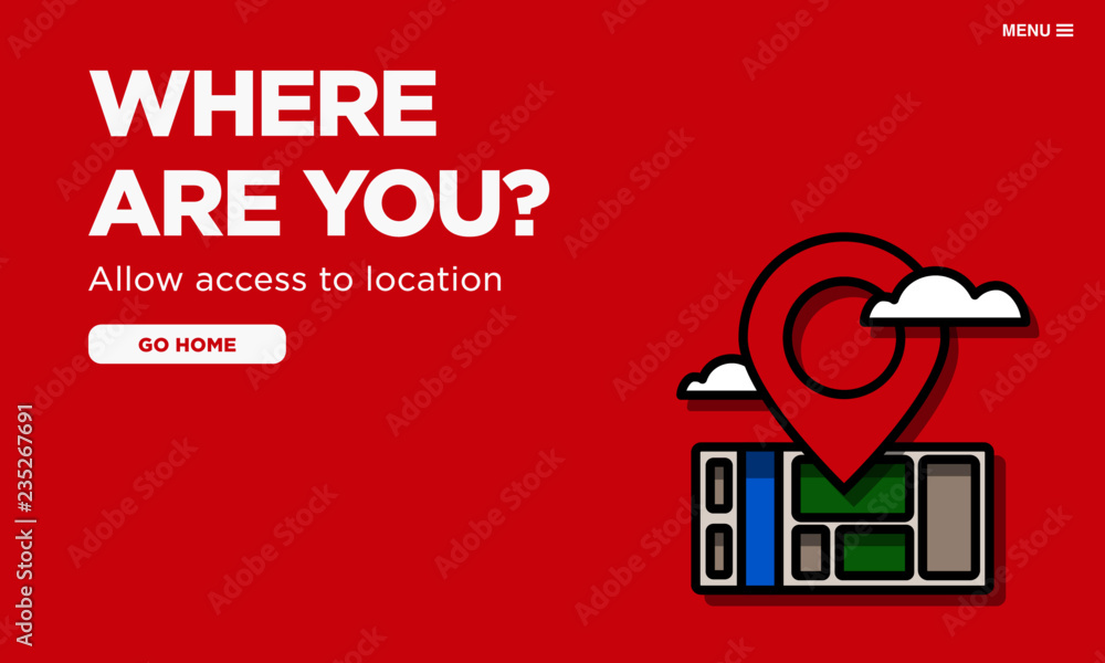Where Are You Page Design with Location Pin and Map for Phone App or ...