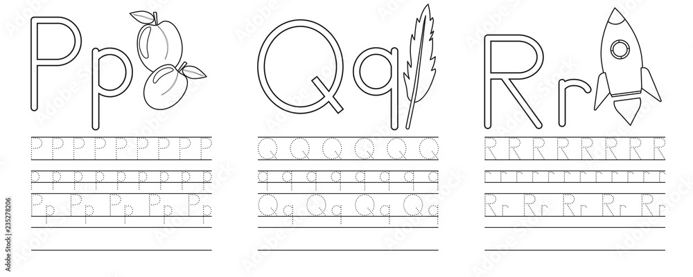 Writing practice of letters P,Q,R. Coloring book. Education for ...
