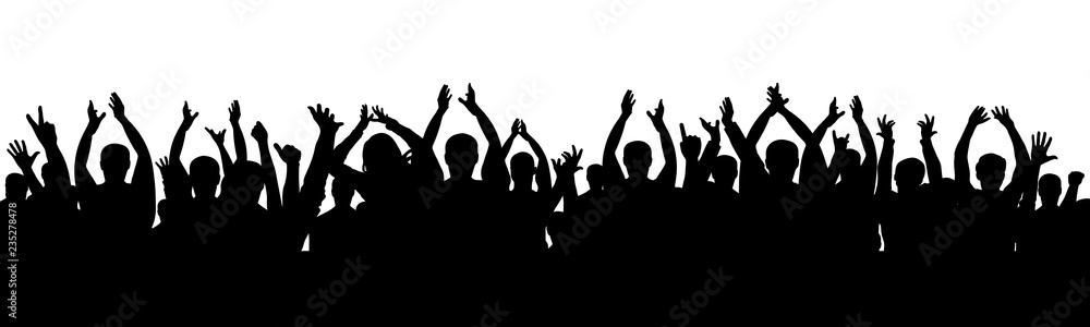 Cheer audience applause. Crowd of people applauding vector silhouette ...