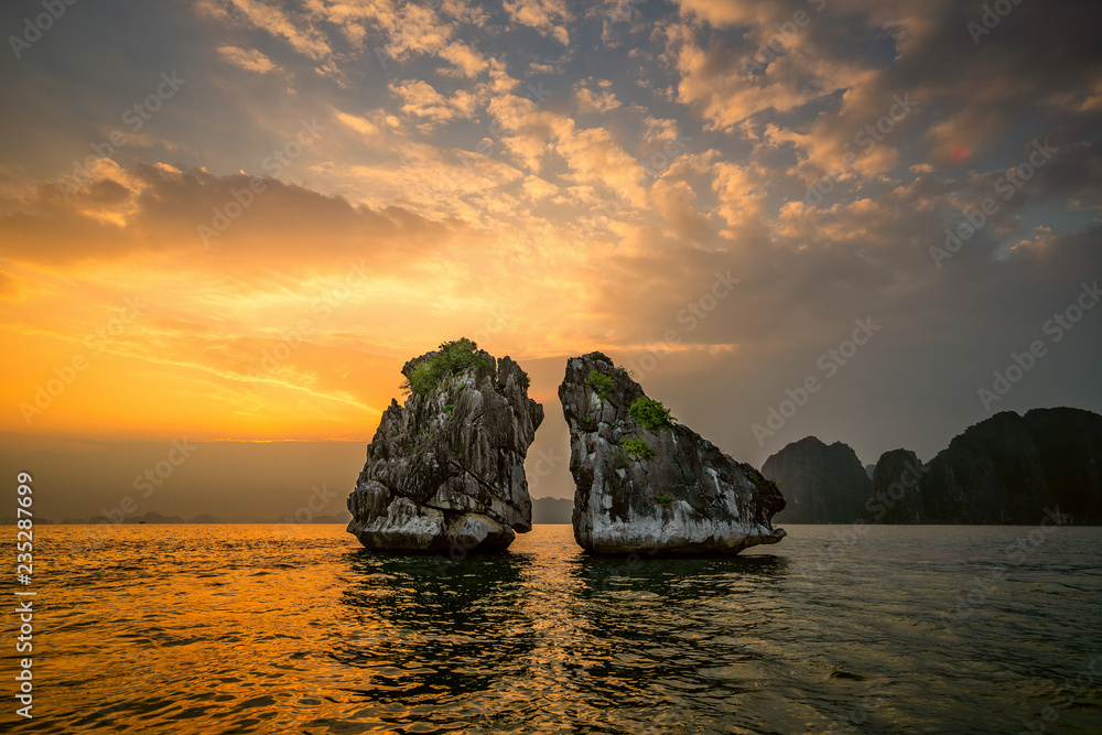 Aerial view of Hon Ga Choi Island (Fighting Cocks Island), or Trong Mai ...