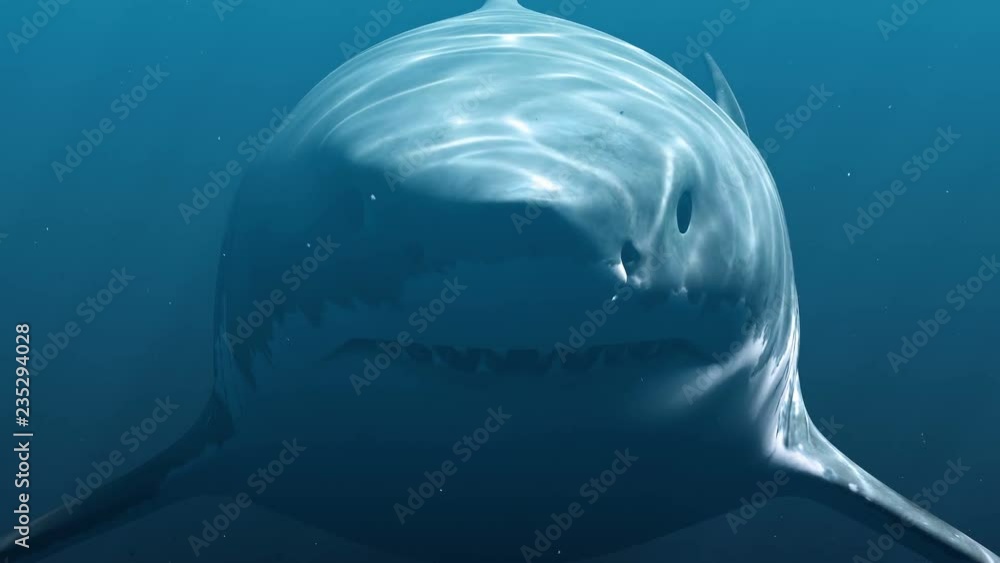 Great White Shark (Megalodon). Realistic 3d animation 4K. Stock Video ...