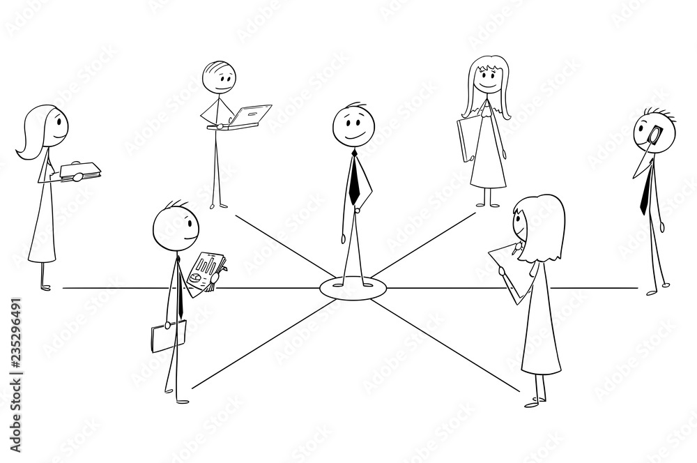 Cartoon stick man drawing conceptual illustration of businessmen and ...