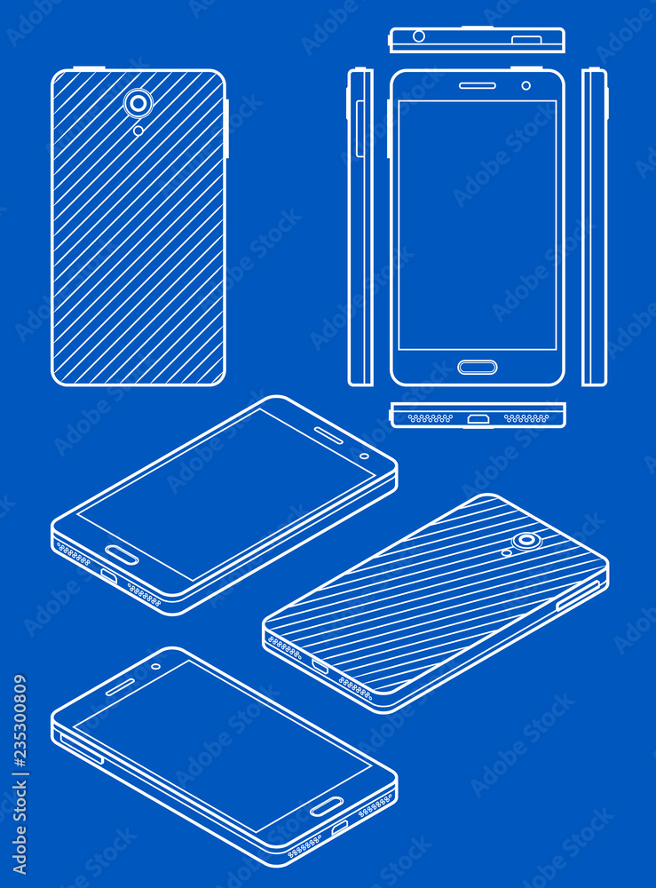Mobile phone drawing in blueprint style Stock Vector | Adobe Stock