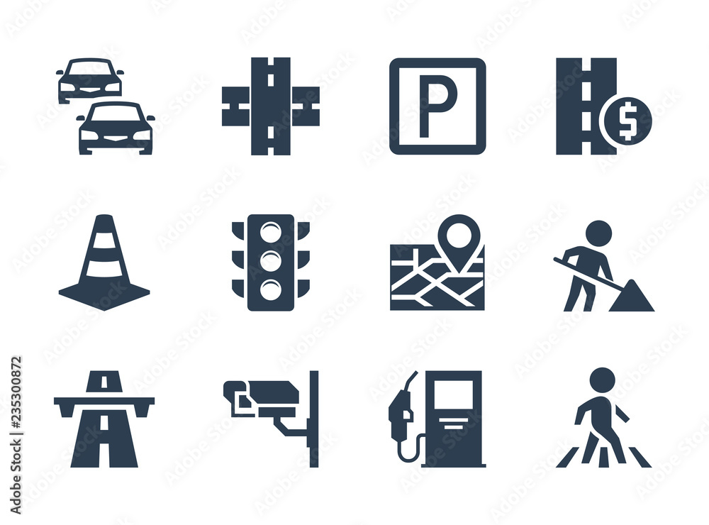 Vector road traffic related icon set Stock Vector | Adobe Stock