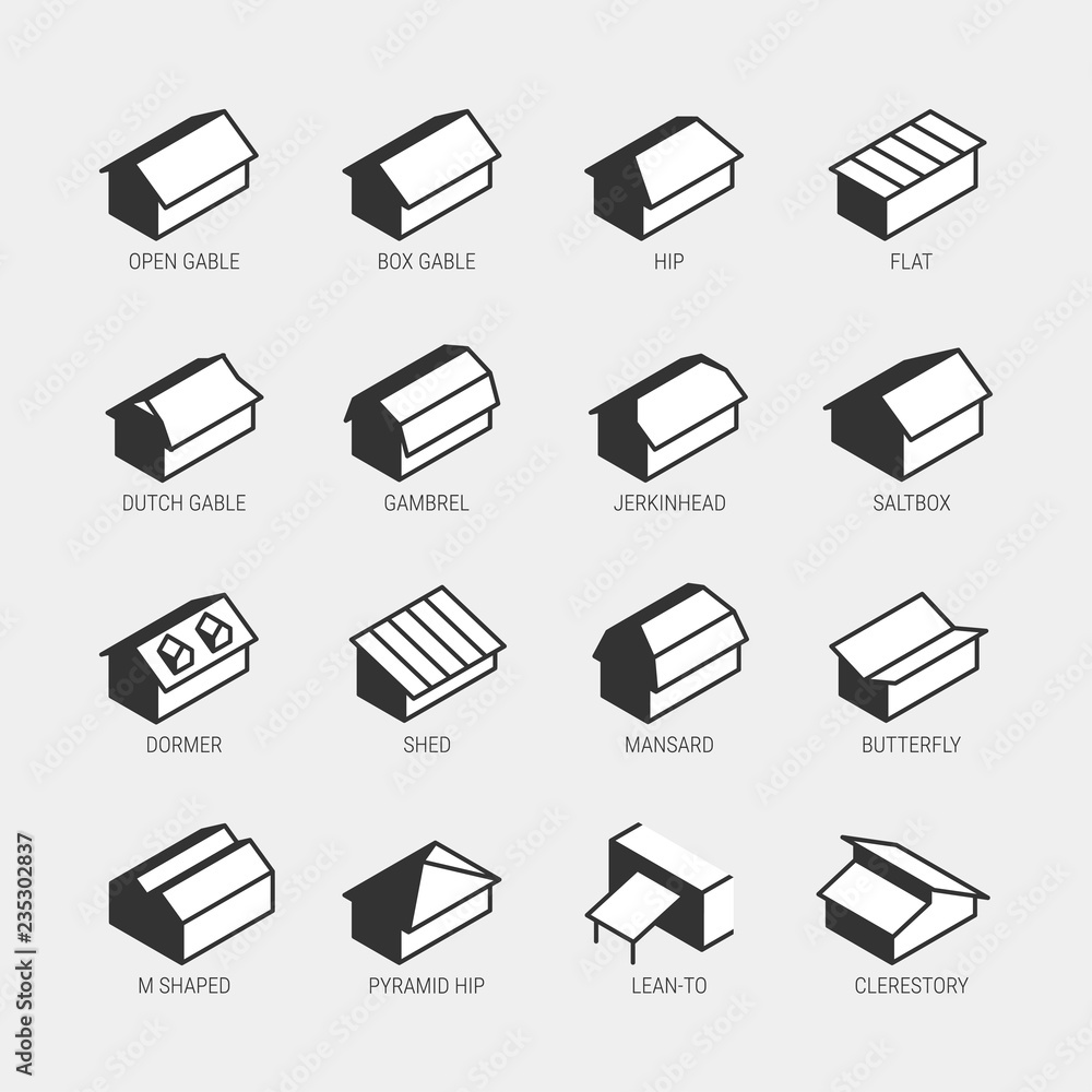 Roof types vector icon set Stock Vector | Adobe Stock