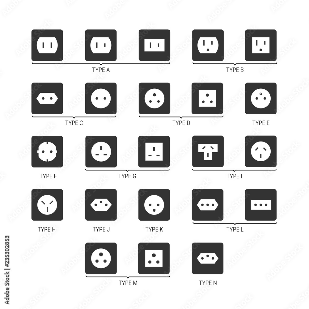 Electrical socket types vector icon set Stock Vector | Adobe Stock Electrical socket types vector icon set Stock Vector | Adobe Stock