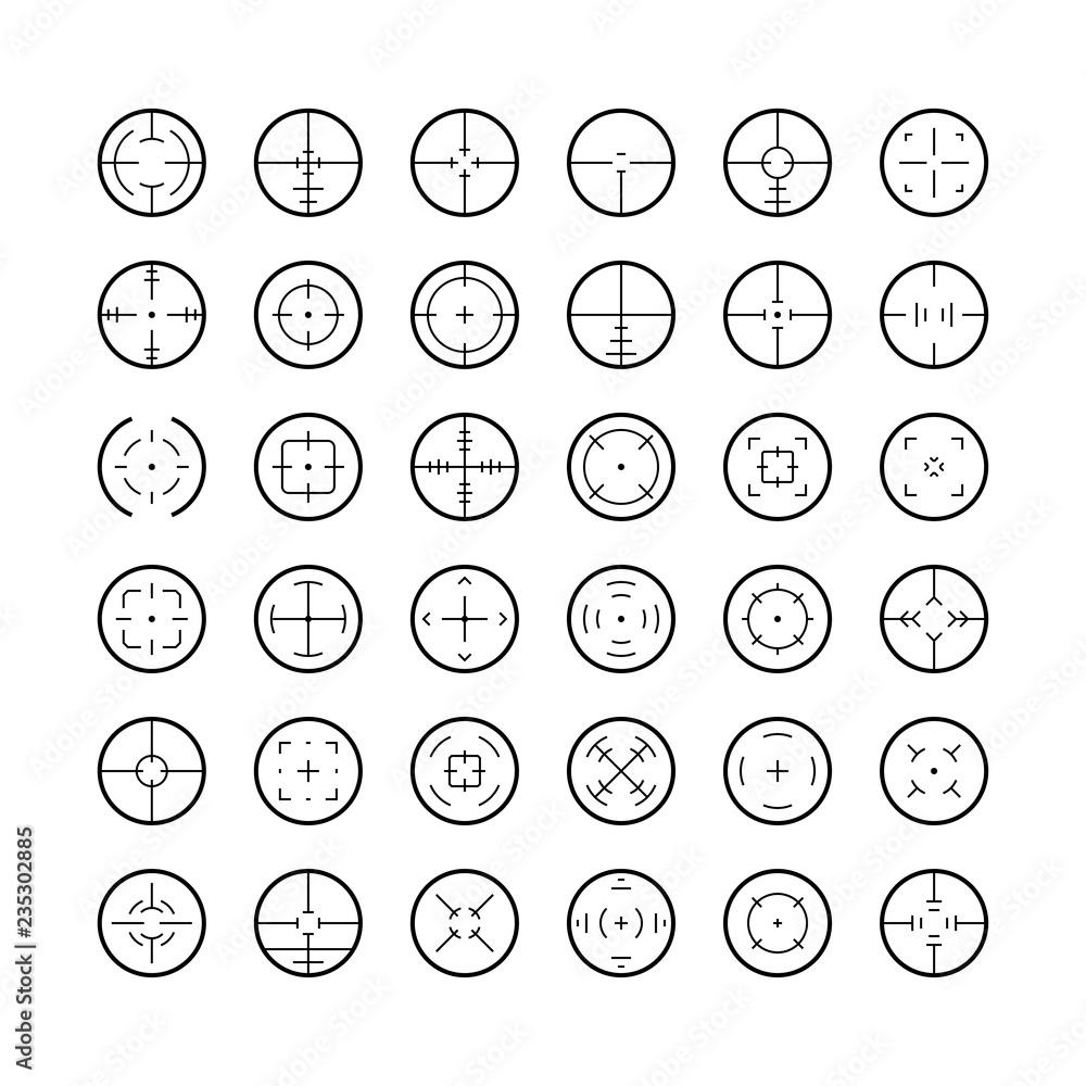 Vector icon set of crosshairs in thin line style with editable stroke ...