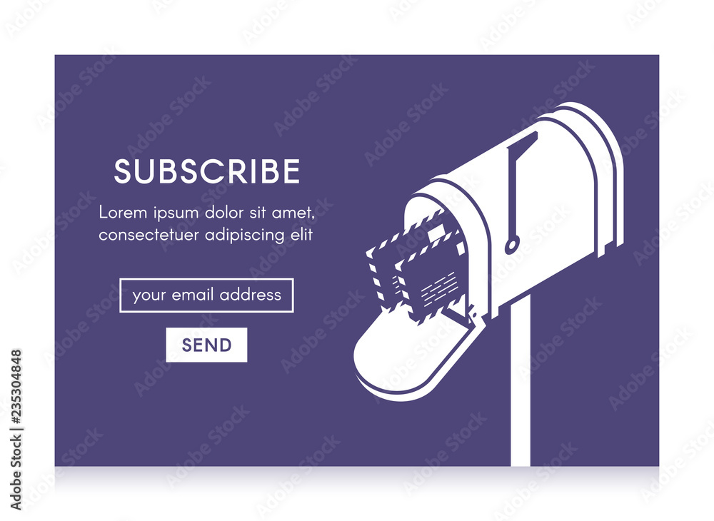 Online newsletter template. Email subscribe form, submit button and ...