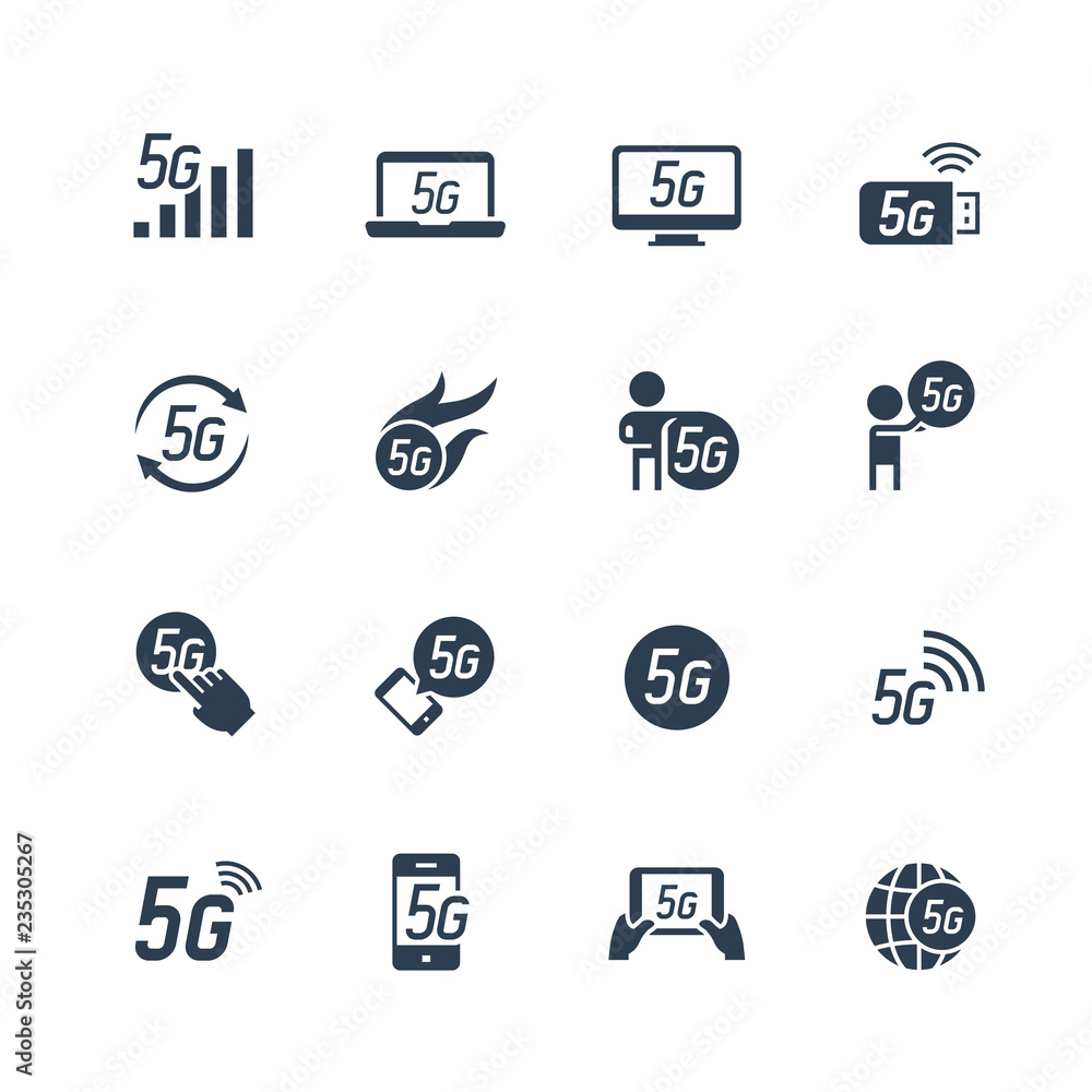 5G or 5th generation mobile network related vector icon set Stock ...