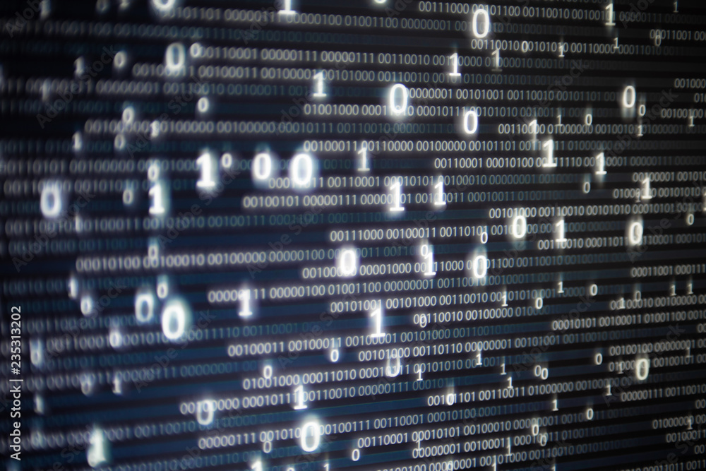 Abstract big data image. Computer display screen with binary code ...