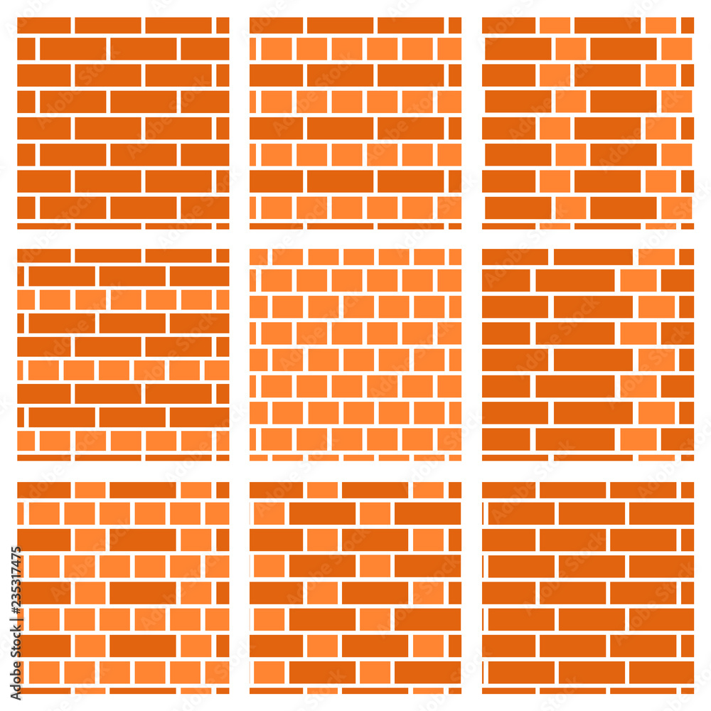 Brick wall background. Set of seamless vector patterns. Different types ...