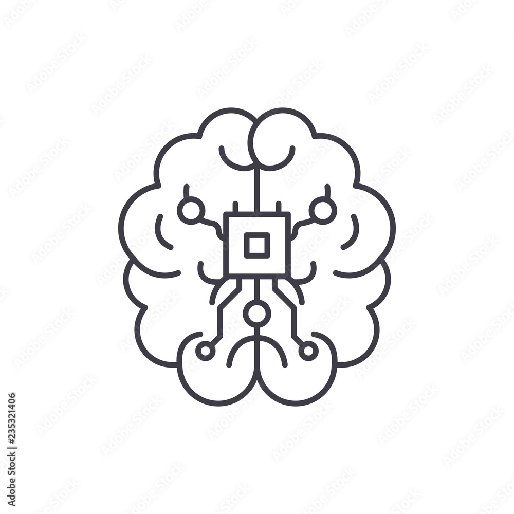 Brain chipset line icon concept. Brain chipset vector linear ...