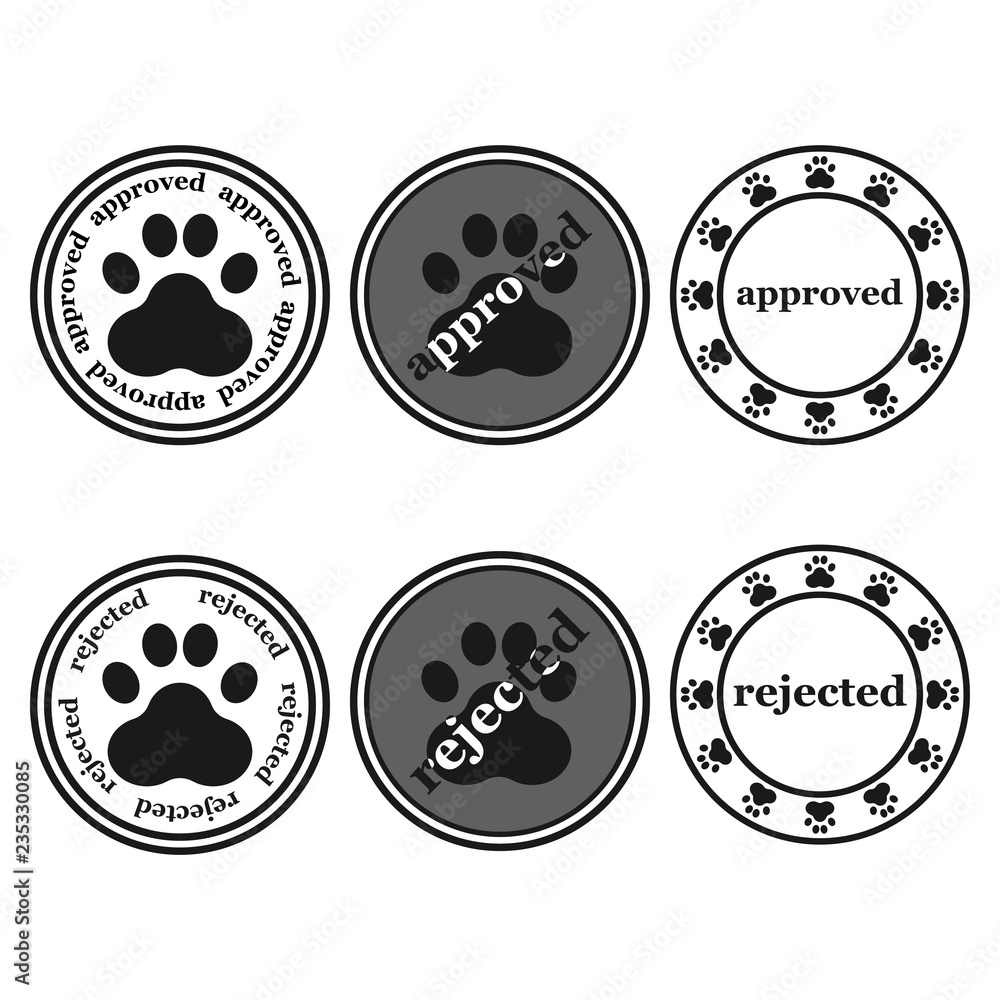 Dog paw sign stamp, approved and rejected. Stock Vector | Adobe Stock