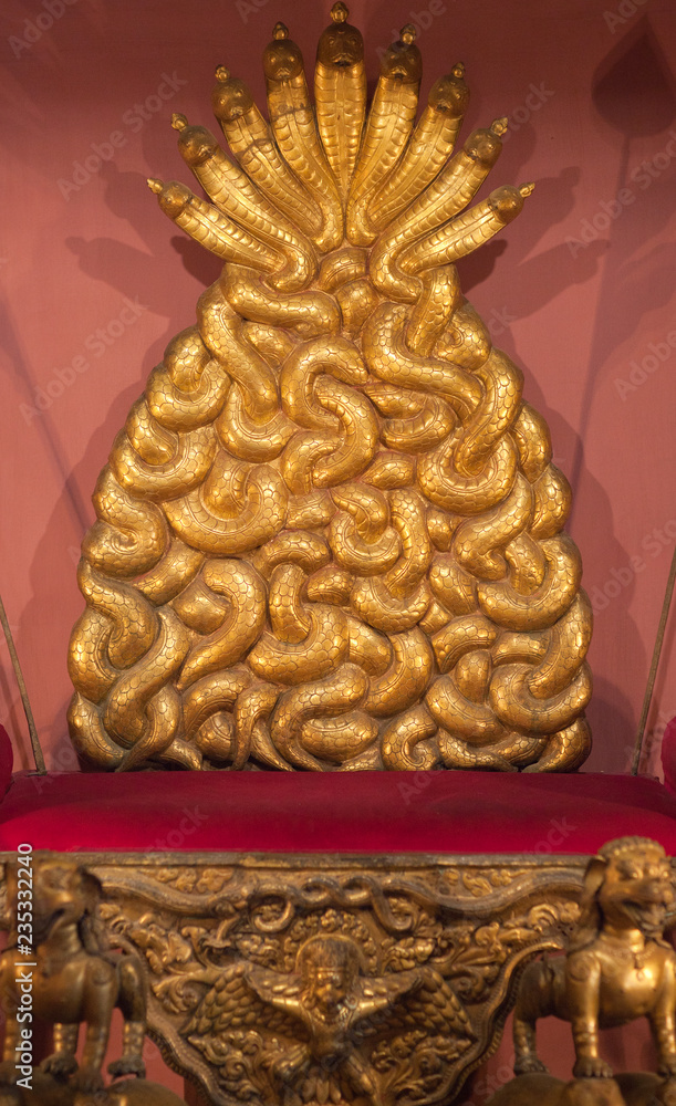 Ancient Throne with Naga figures in royal palace in Patan, Nepal Stock ...