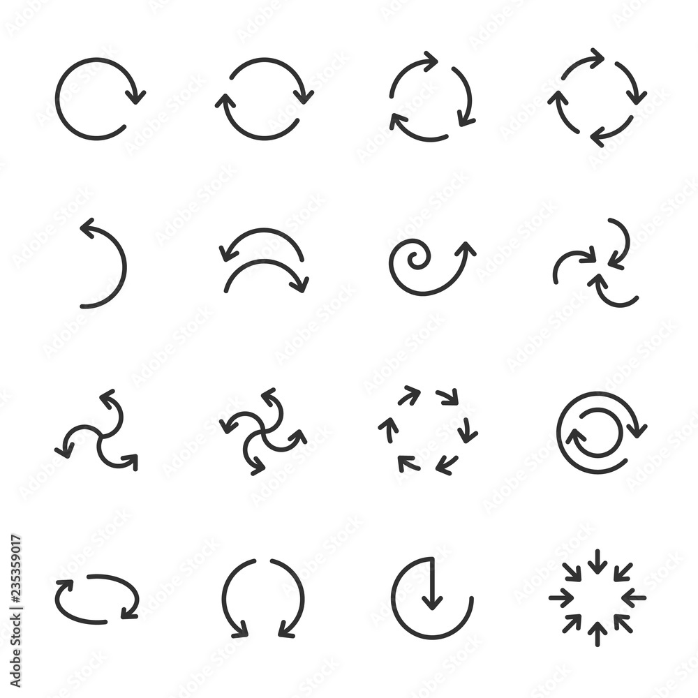 Circular arrows, icon set. linear signs. Line with editable stroke ...