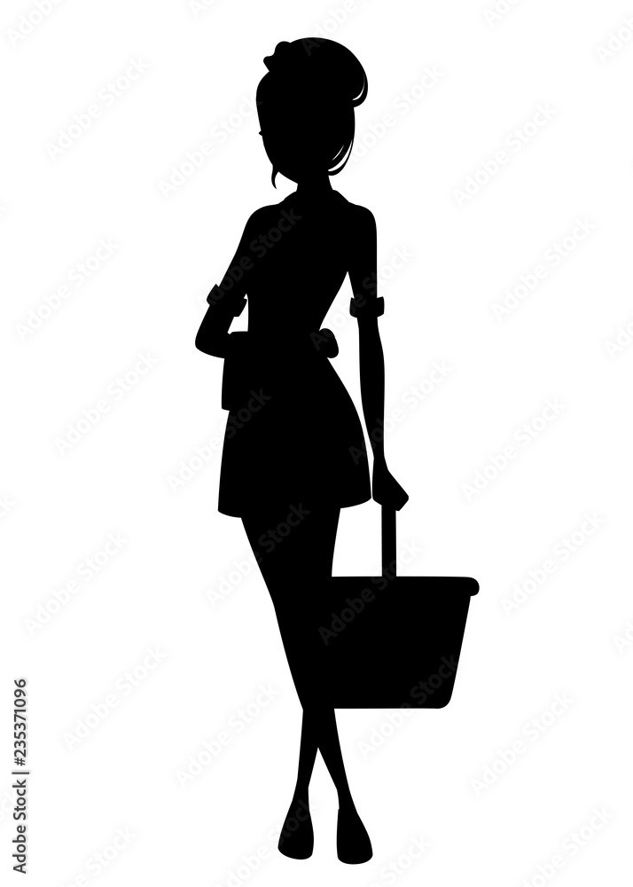 Black silhouette. Beautiful maid in classic french outfit. Cartoon ...