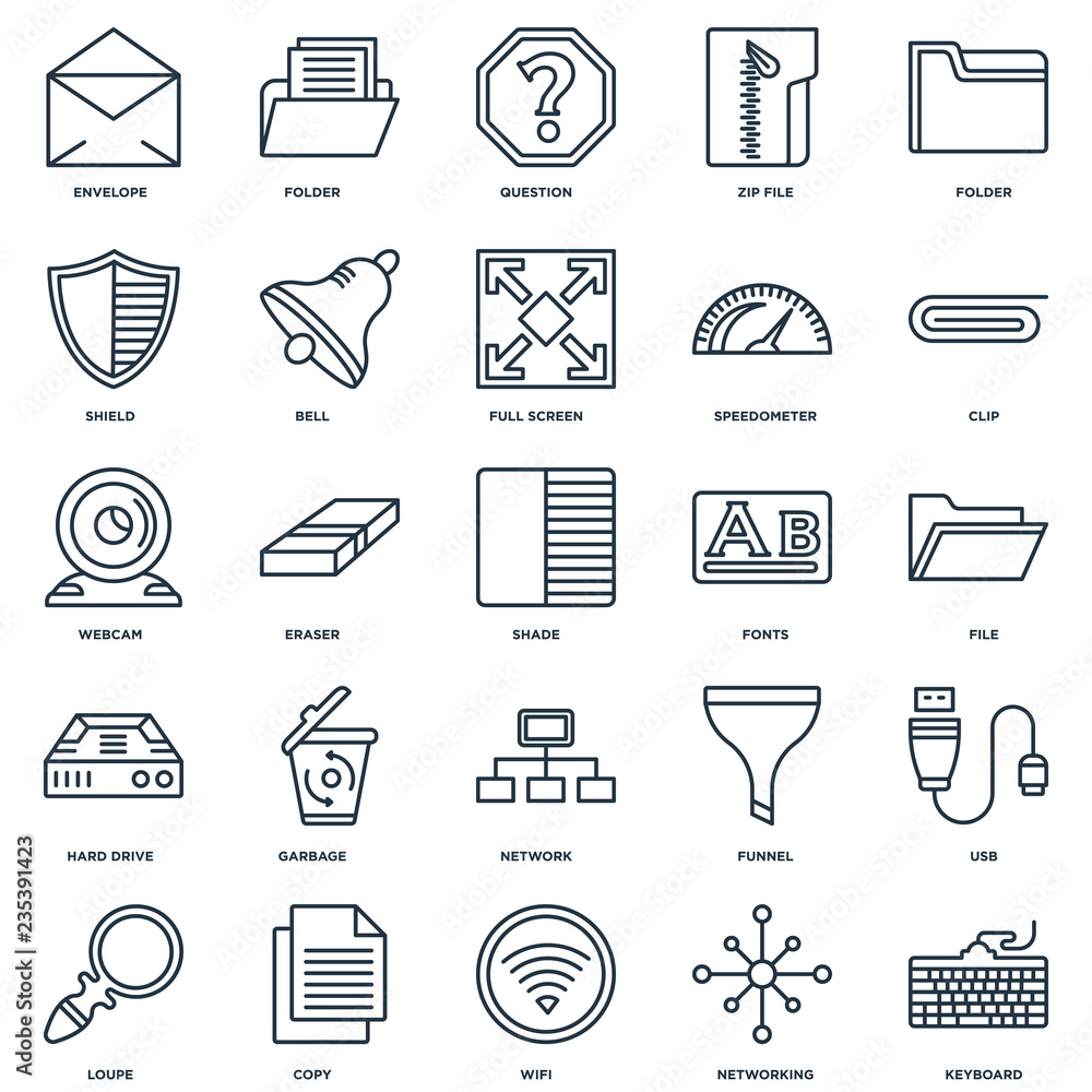 Set Of 25 Universal Editable Icons. Includes Elements Such As Ke Stock ...