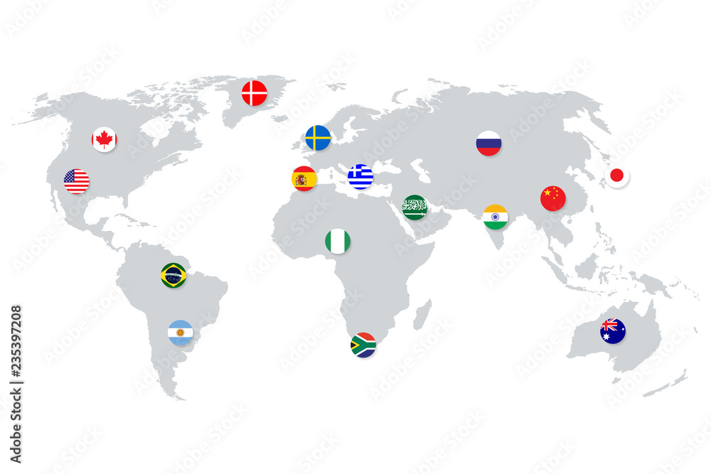 infographic country world map, international world flags, continents ...
