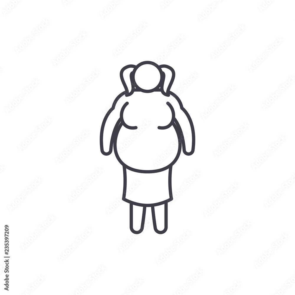 Fat Woman Line Icon Concept Fat Woman Vector Linear Illustration Sign