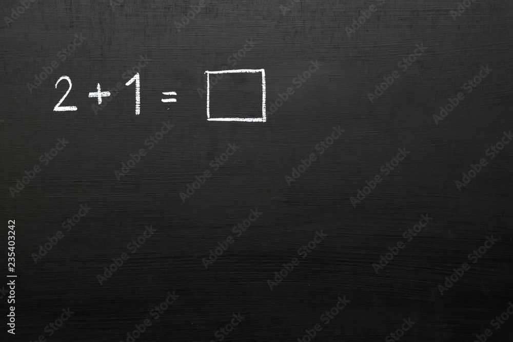 Blackboard with Math problem. Numbers and mathematical symbols used in ...