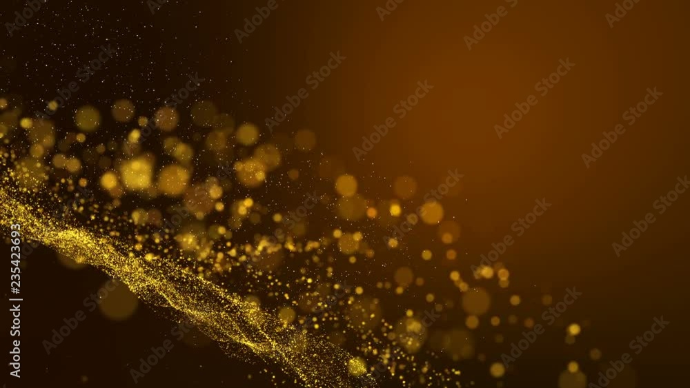 gold digital abstract background with wave particles, glow sparkles and ...