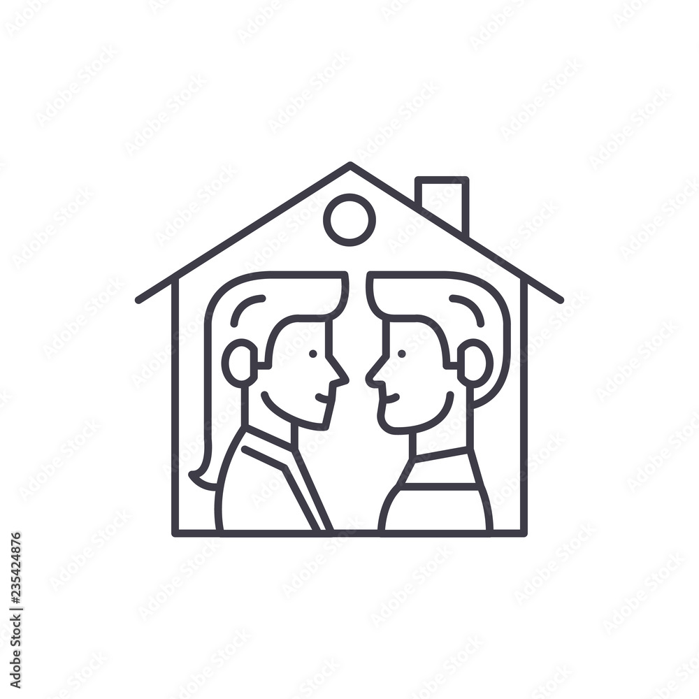 House for two line icon concept. House for two vector linear ...