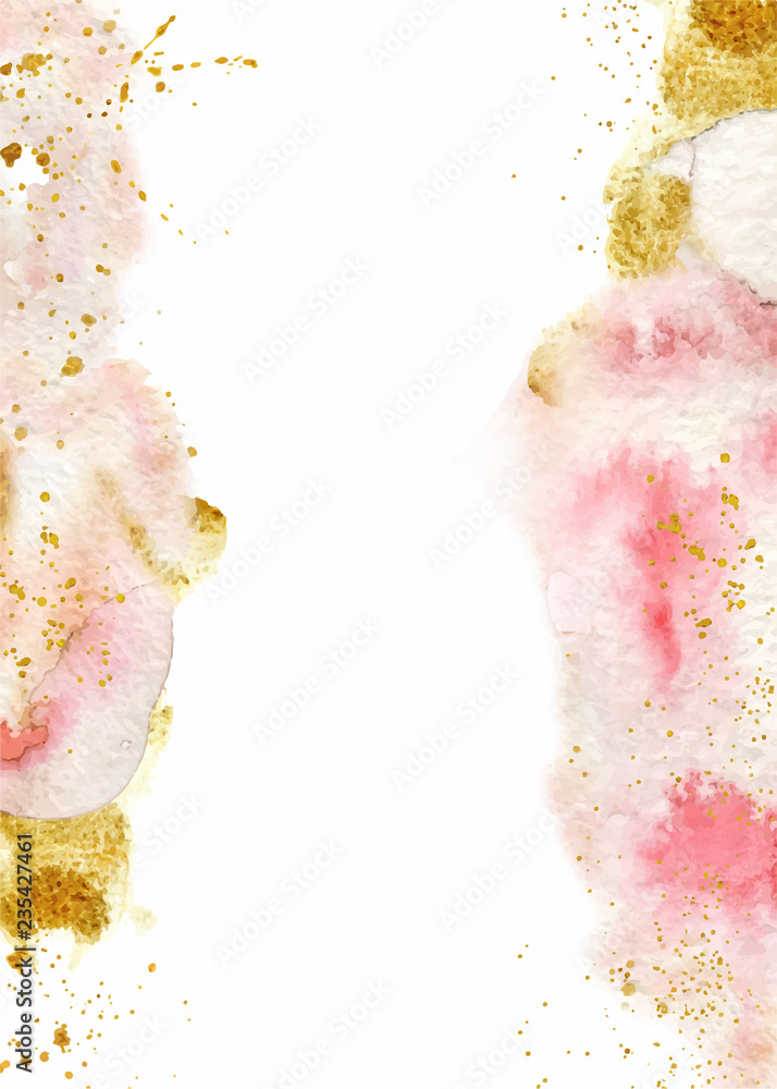 Watercolor abstract background, hand drawn watercolour pink and gold ...
