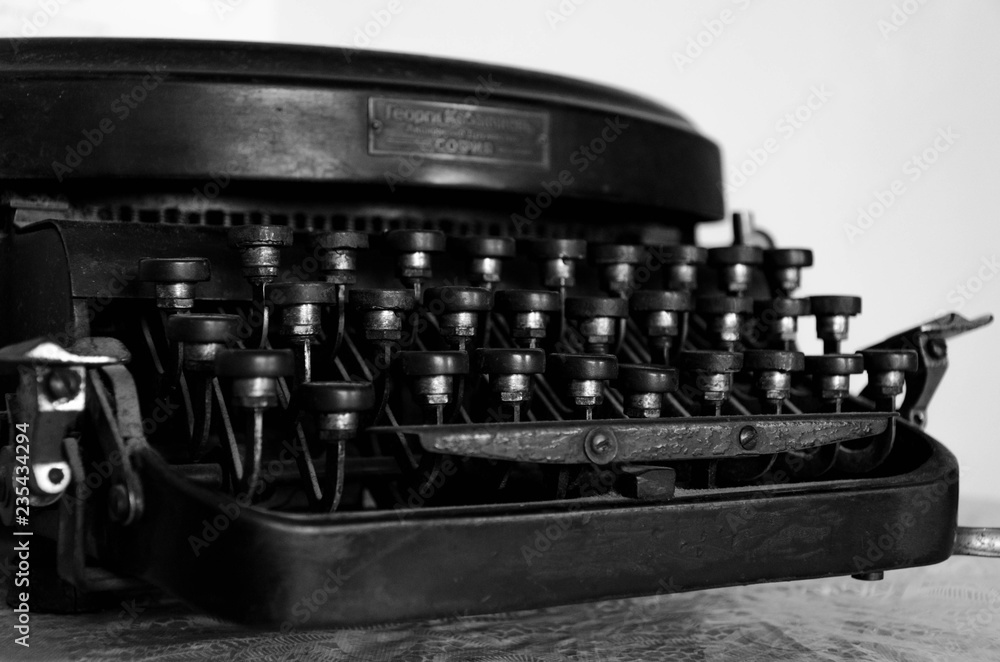 Found antique - Close up of an old typewriter machine with cyrillic ...