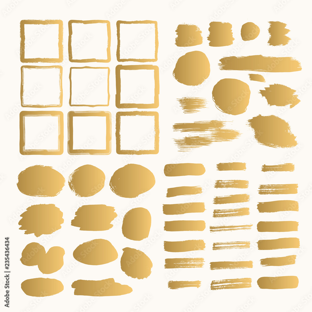 Set of hand drawn golden frames, box, banners. Gold backgrounds and ...