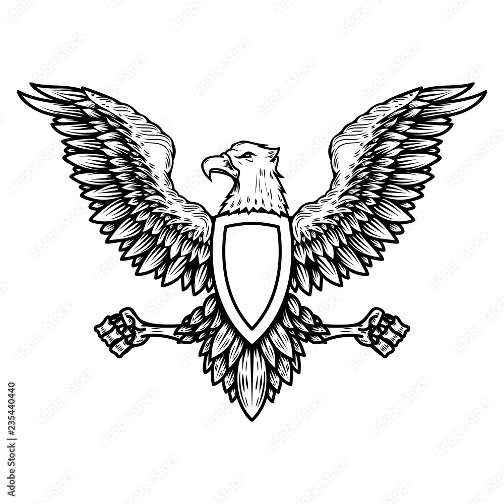 Emblem template with eagle in engraving style. Design elements for logo ...