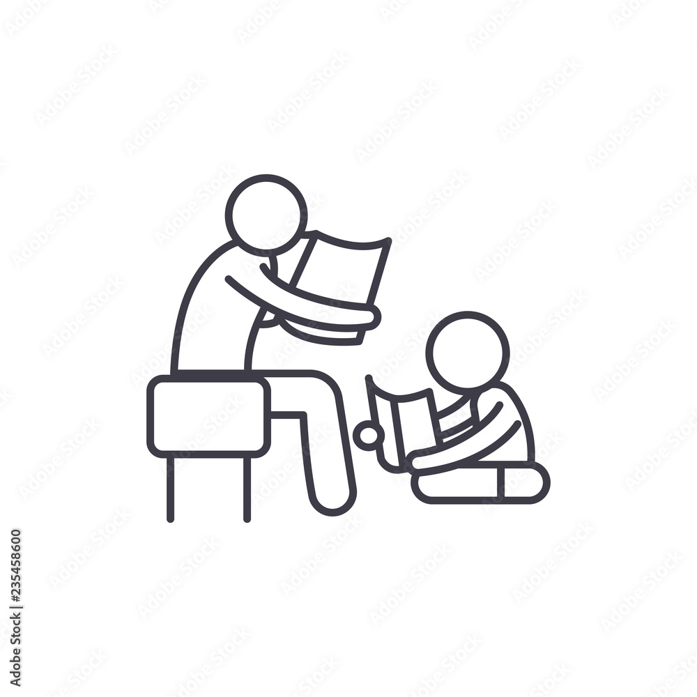 Parent Reading A Story To A Child Line Icon Concept Parent Reading A parent-reading-a-story-to-a-child-line-icon-concept-parent-reading-a