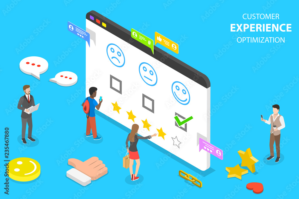 Isometric flat vector concept of customer experience optimization, crm ...