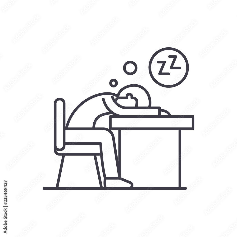 Tired at work line icon concept. Tired at work vector linear ...