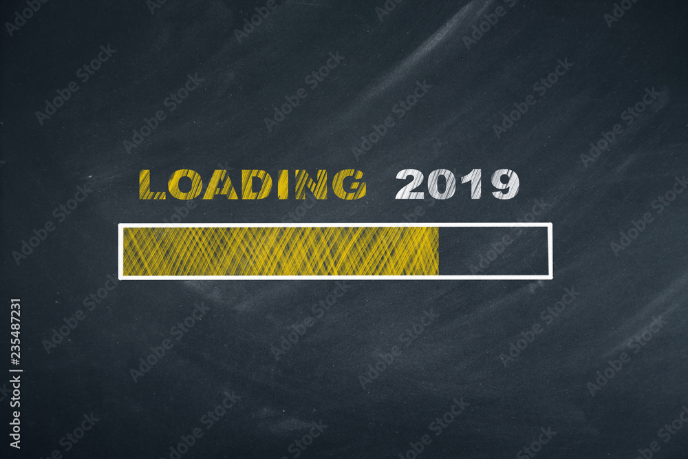 Loading 2019 on chalkboard Stock Photo | Adobe Stock