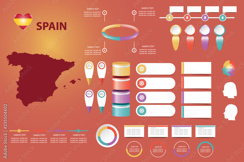 The blind map of Spain, timeline and a number of different blank labels ...