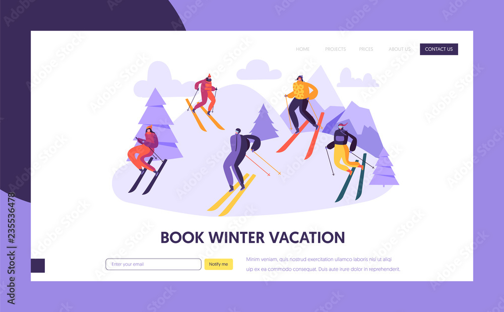 Ski Resort Winter Holidays Landing Page Template. Active People ...
