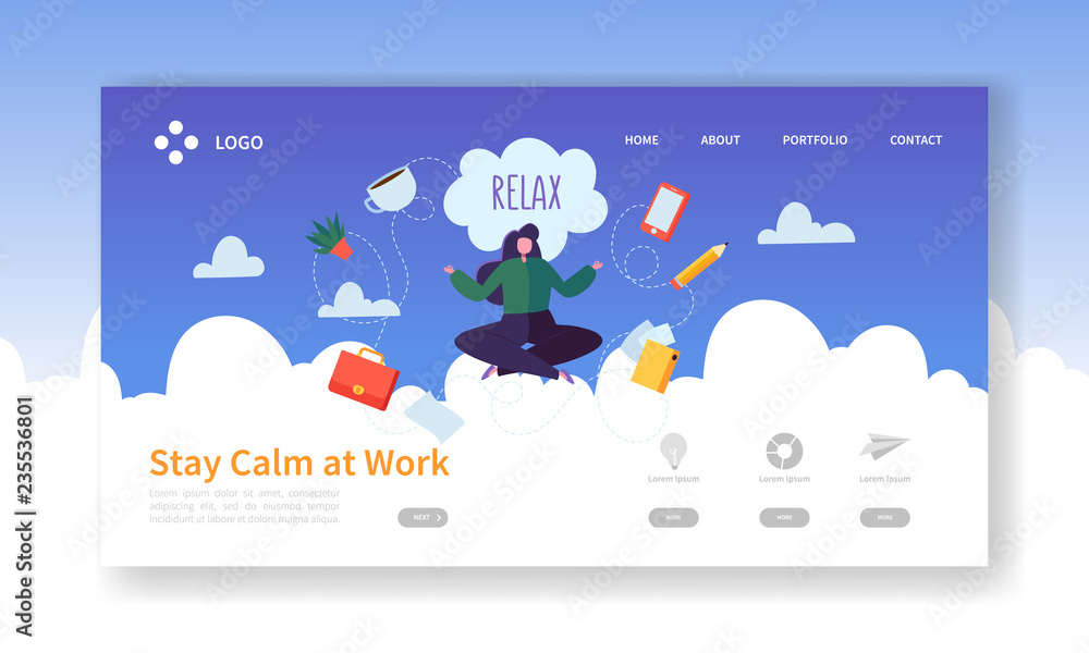 Relax at Work, Coffee Break Landing Page Template. Business Woman ...