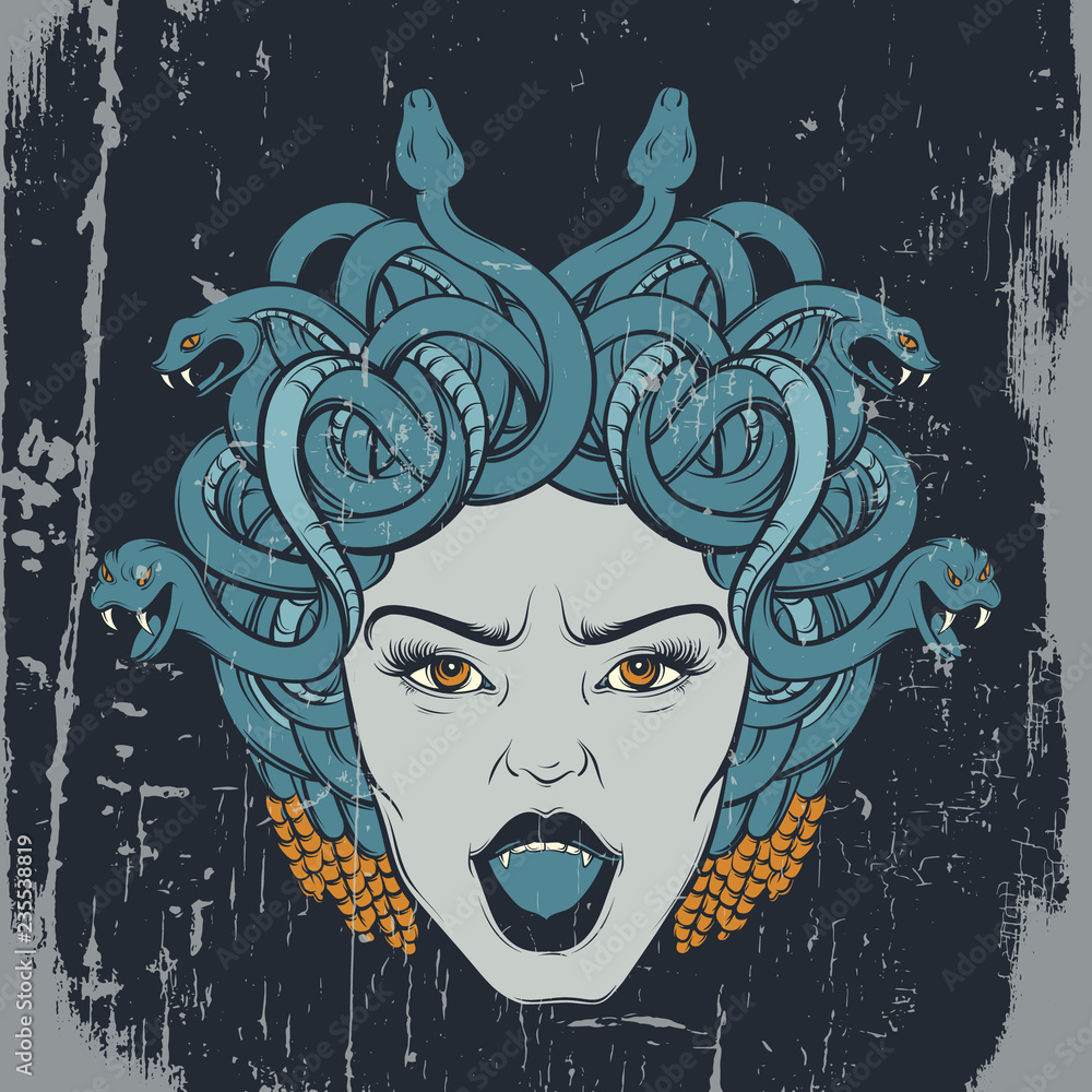 Vector colorful hand drawn illustration of gorgon in hand sketched ...
