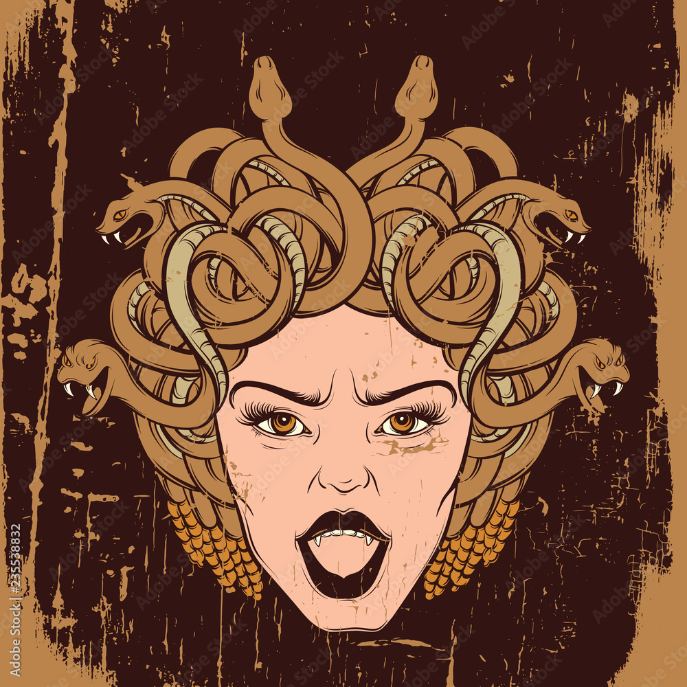 Vector colorful hand drawn illustration of gorgon in hand sketched ...