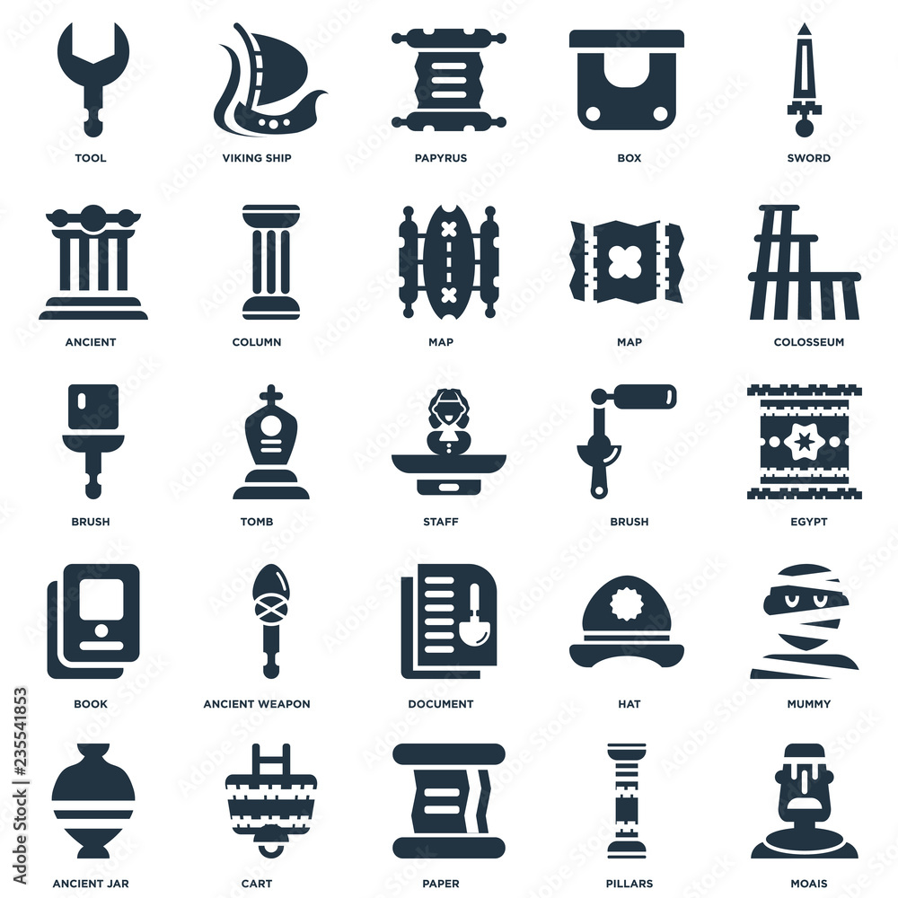 Elements Such As Moais, Pillars, Paper, Cart, Ancient jar, Colosseum ...