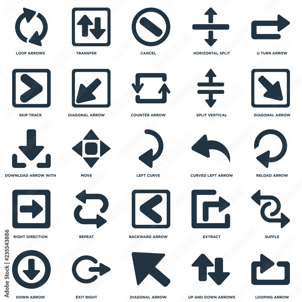 Elements Such As U Turn Arrow, Up and Down Arrows, Diagonal arrow, Exit ...