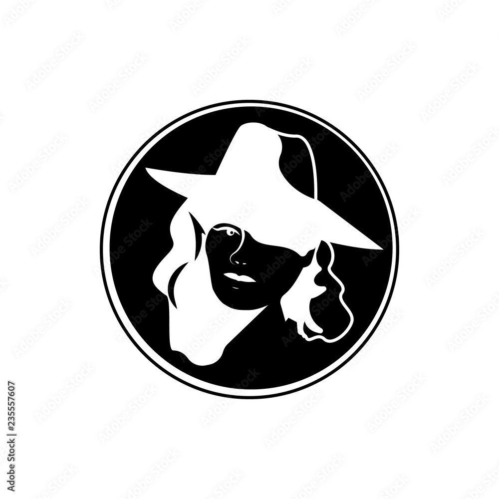 detective woman stamp black and white illustration Stock Vector | Adobe ...