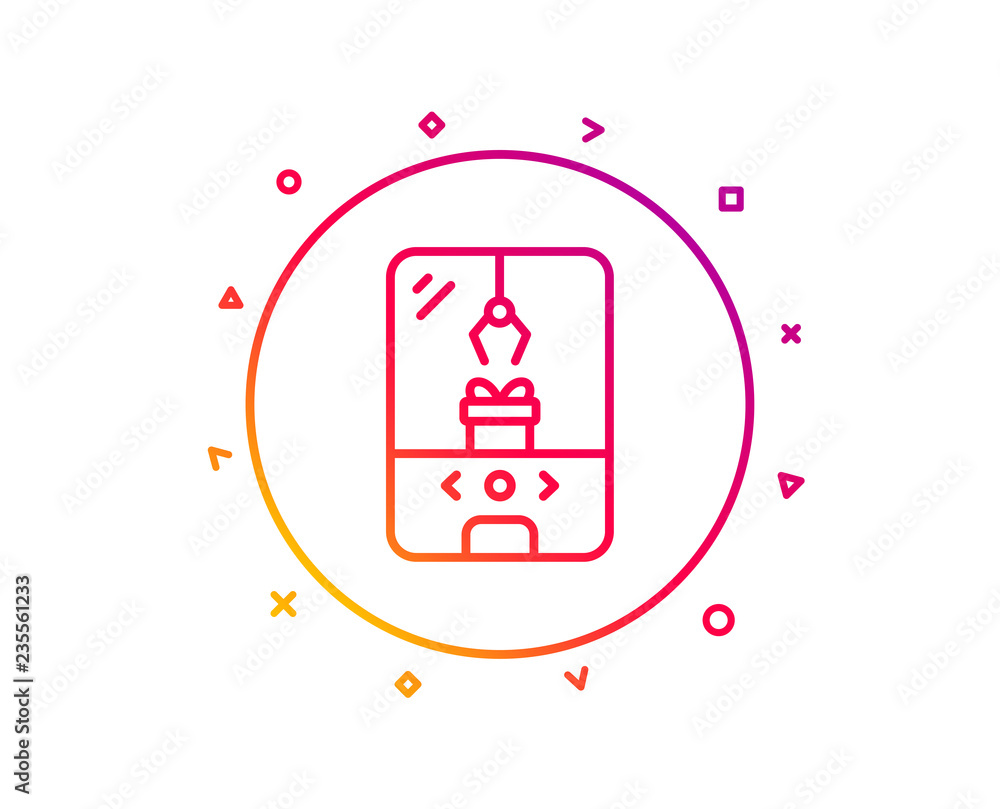 Crane claw machine line icon. Amusement park sign. Carousels symbol ...