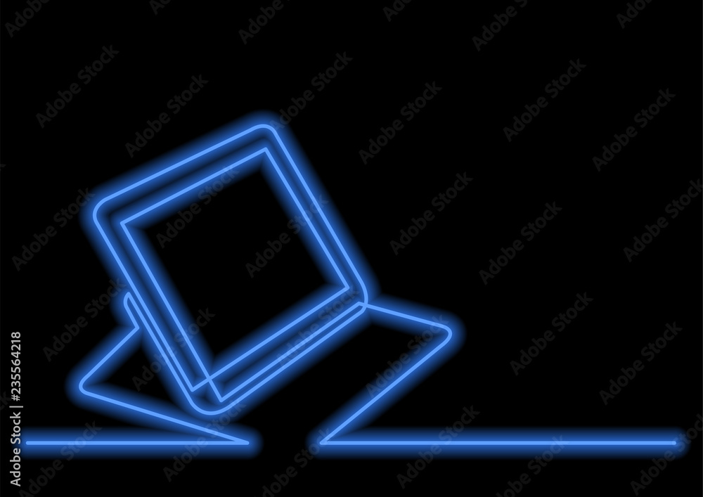 continuous line drawing of tablet with neon vector effect Stock Vector ...