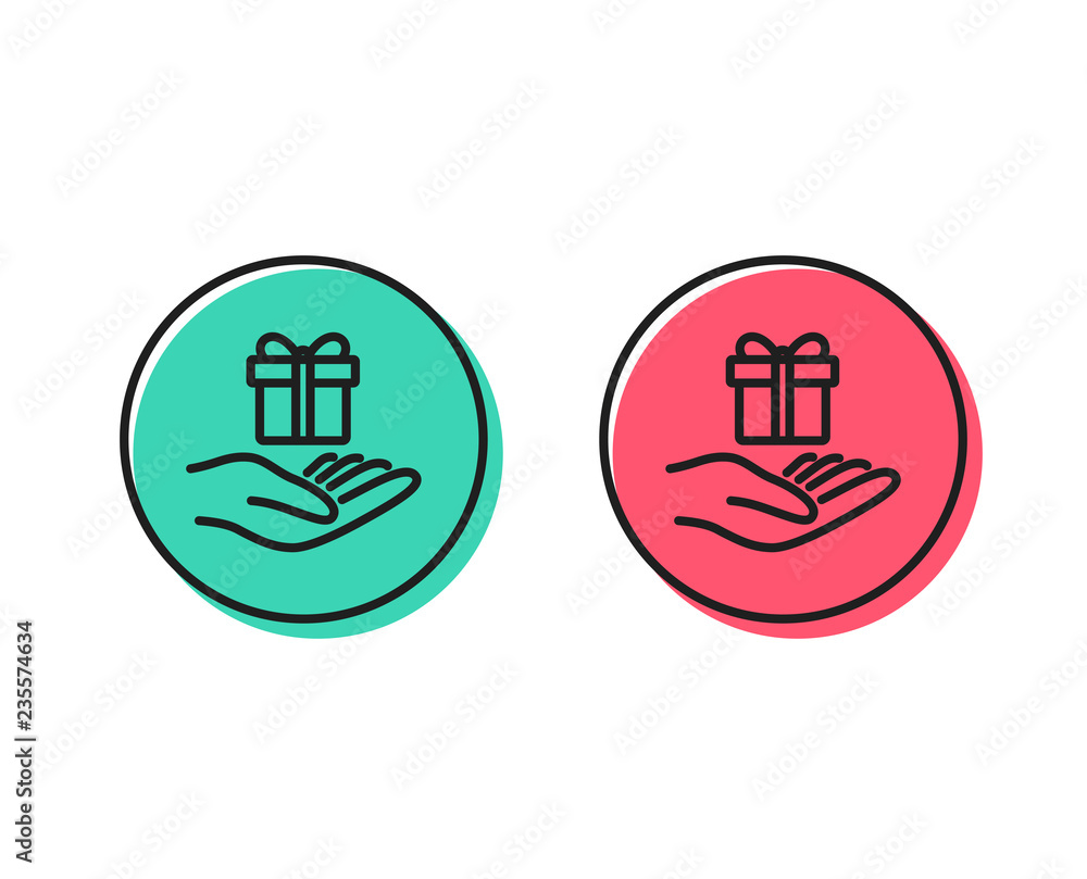 Loyalty program line icon. Gift box sign. Present symbol. Positive and ...