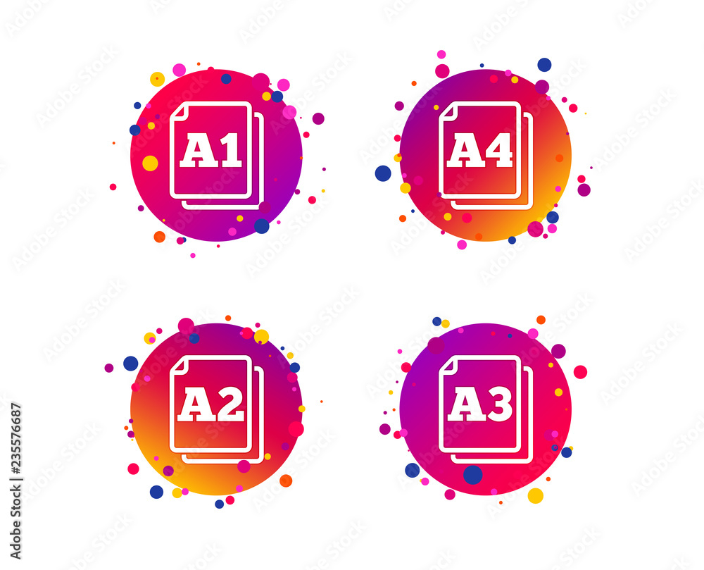 Paper size standard icons. Document symbols. A1, A2, A3 and A4 page ...