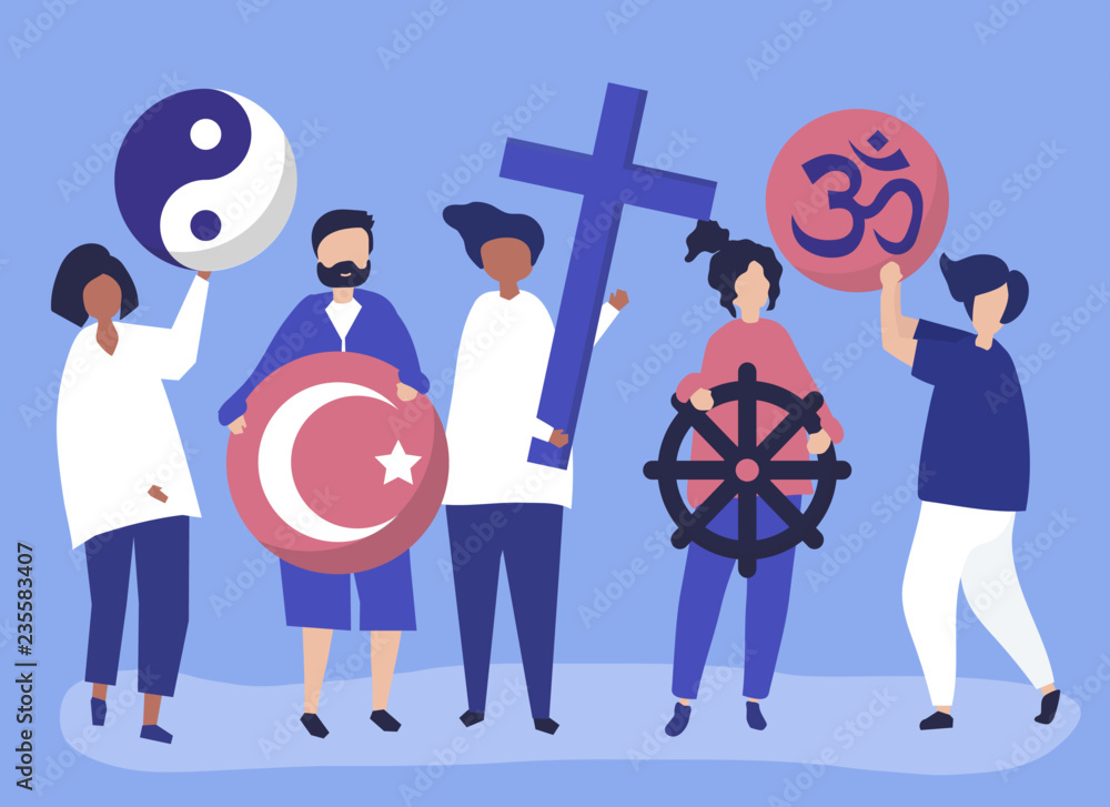 People holding diverse religious symbols illustration Stock Vector ...