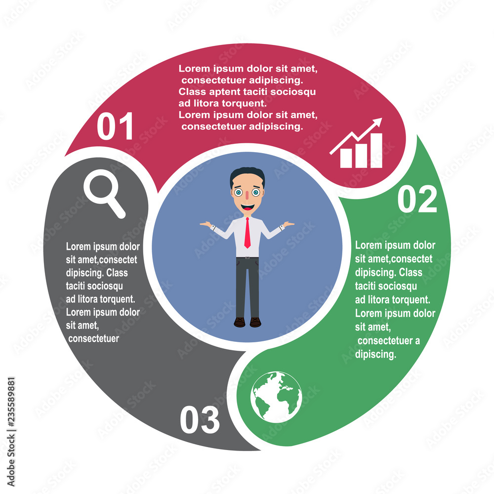 3 step vector element in three colors with labels, infographic diagram ...