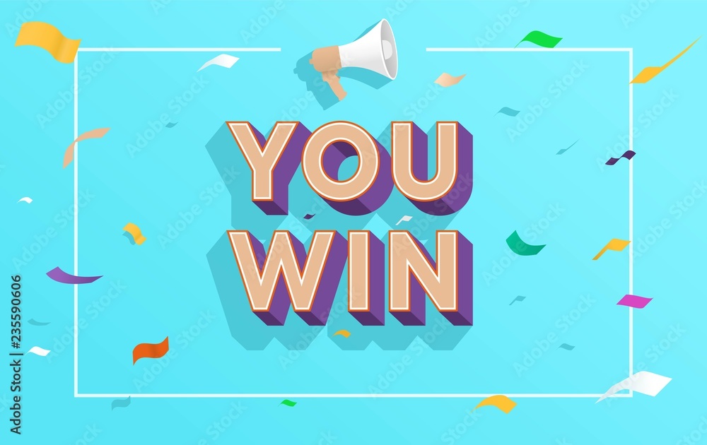 You win word concept vector illustration with megaphone and 3d style ...