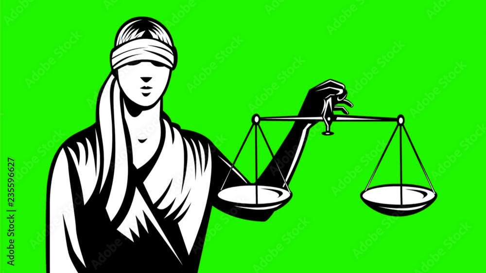 2d Animation motion graphics showing a lady with blindfold holding up ...